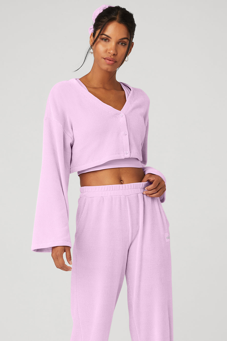 Alo Yoga Chenille Chalet Cardigan - Sugarplum Pink | Editorialist